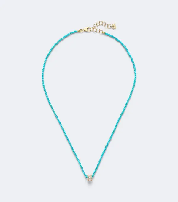 SUZANNE KALAN 18kt Yellow Beaded Necklace With Turquoise And Diamonds - Blue