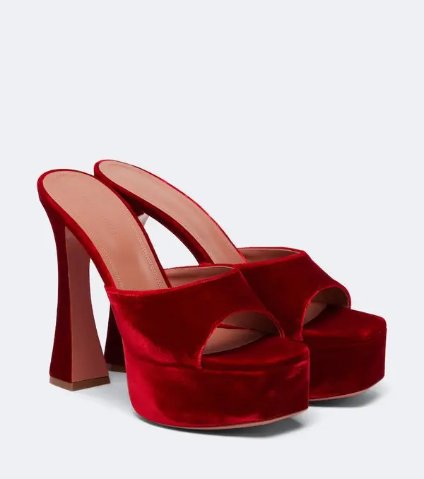 Amina Muaddi Dalida Velvet Mules - Red