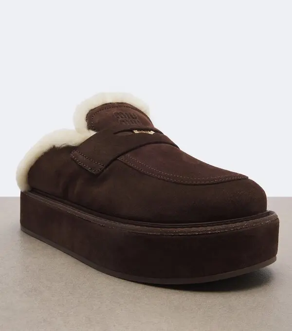 Miu Miu Shearling-lined Suede Platform Mules