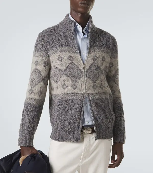 Brunello Cucinelli Fair Isle Wool, Silk, And Cashmere Cardigan