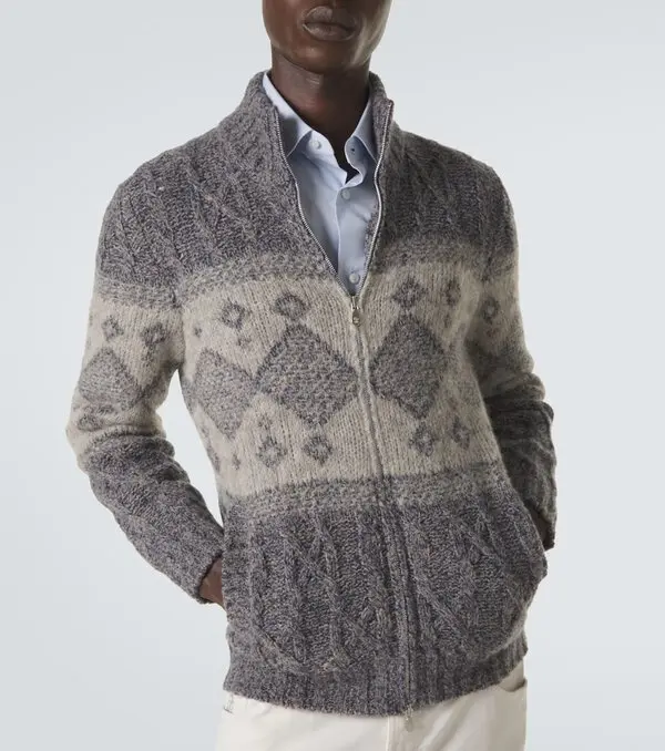 Brunello Cucinelli Fair Isle Wool, Silk, And Cashmere Cardigan