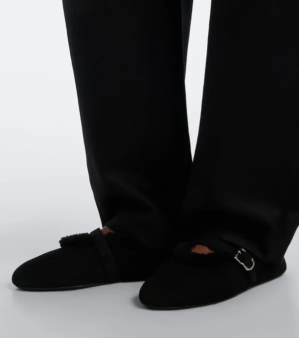 Alaïa Shearling-trimmed Suede Mary Jane Flats