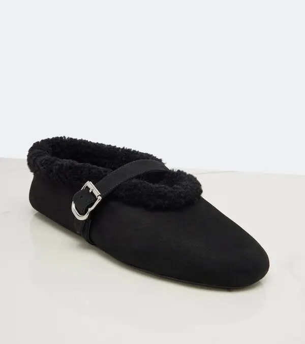 Alaïa Shearling-trimmed Suede Mary Jane Flats