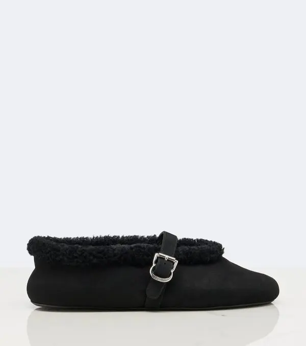 Alaïa Shearling-trimmed Suede Mary Jane Flats