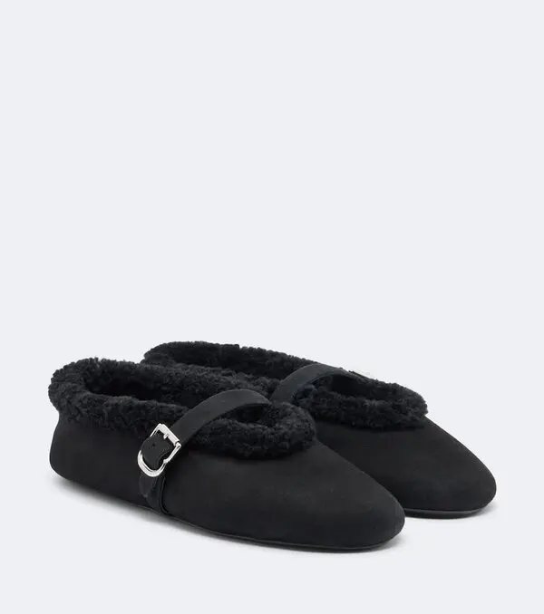 Alaïa Shearling-trimmed Suede Mary Jane Flats - Black