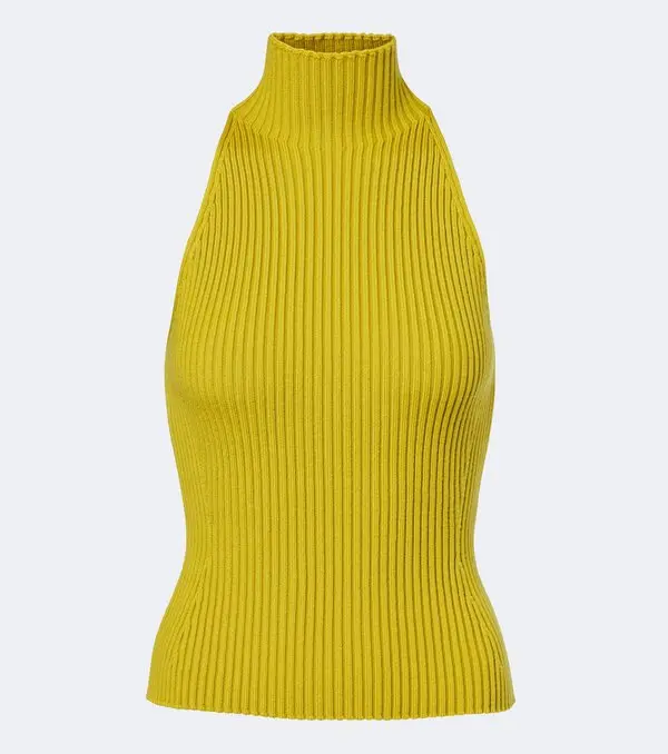 Alaïa Ribbed-knit Wool-blend Halterneck Top - Yellow