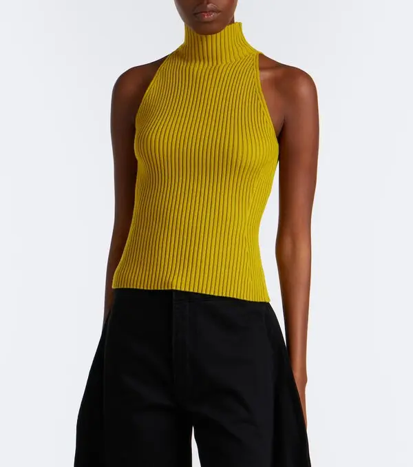 Alaïa Ribbed-knit Wool-blend Halterneck Top