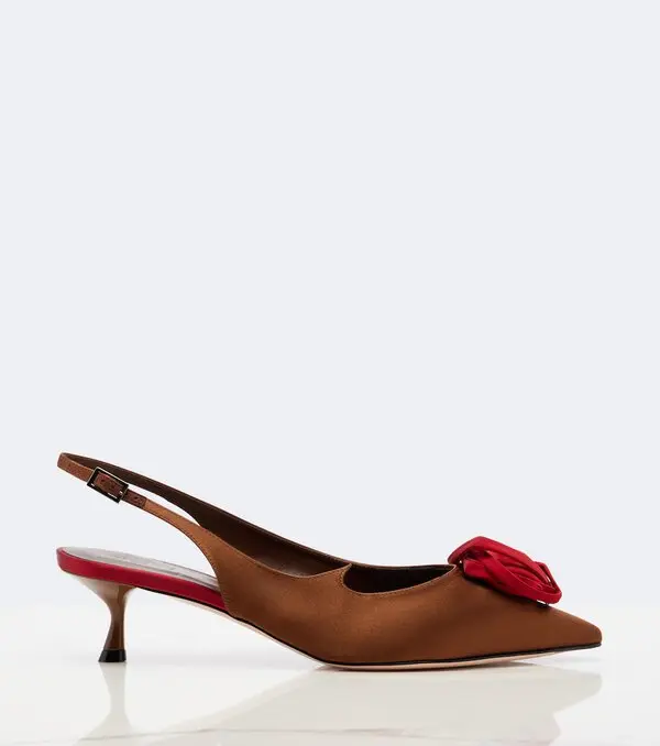 ROGER VIVIER Rose Embellished Satin Slingback Pumps - Multicoloured