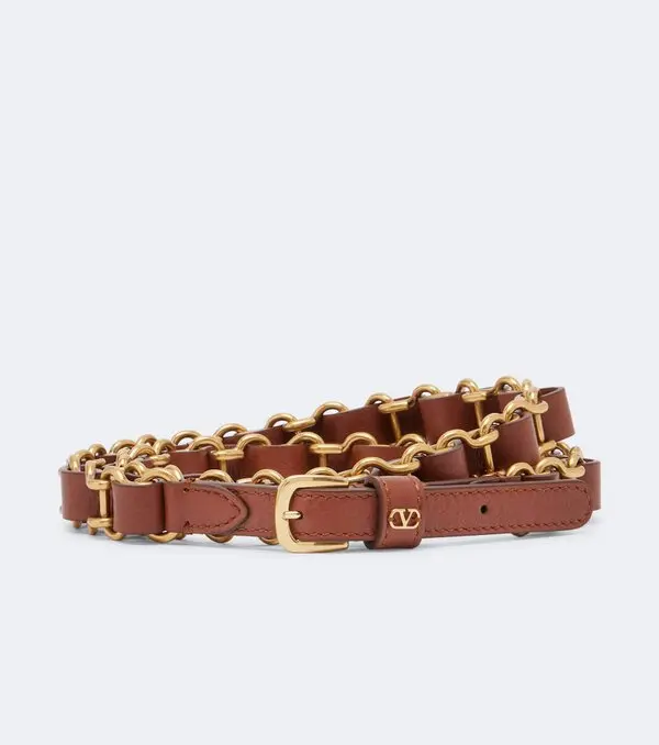 Valentino Garavani Vlogo Chain And Leather Belt - Brown