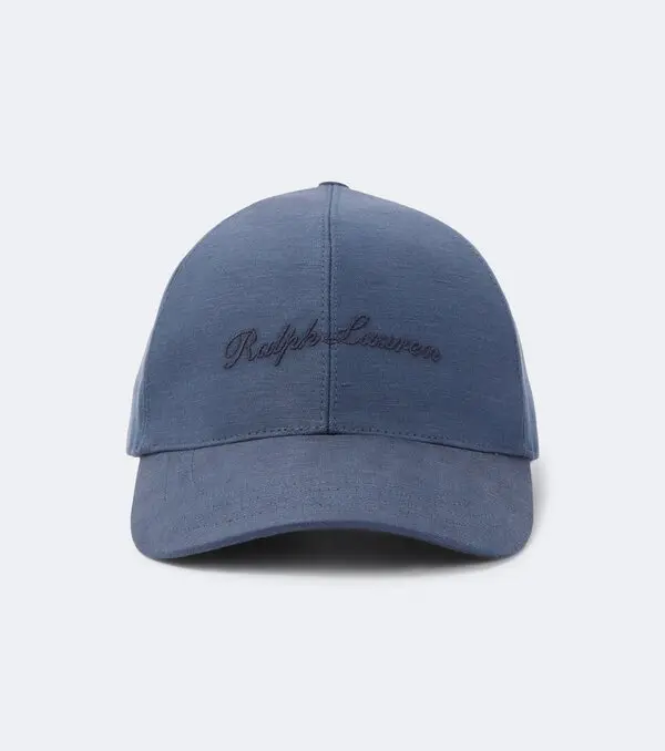 Ralph Lauren Purple Label Logo Silk And Linen Baseball Cap - Blue