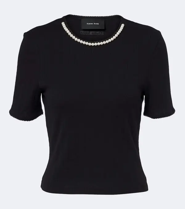 Simone Rocha Embellished Pointelle-knit Cotton Top