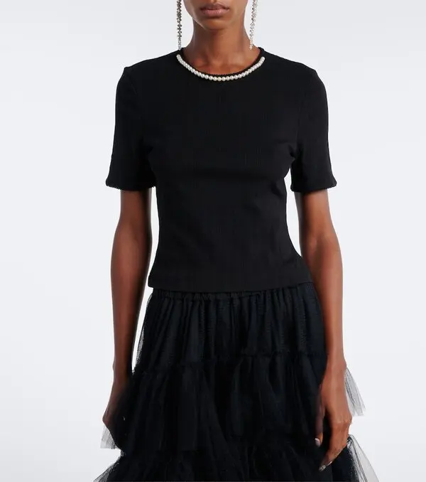 Simone Rocha Embellished Pointelle-knit Cotton Top