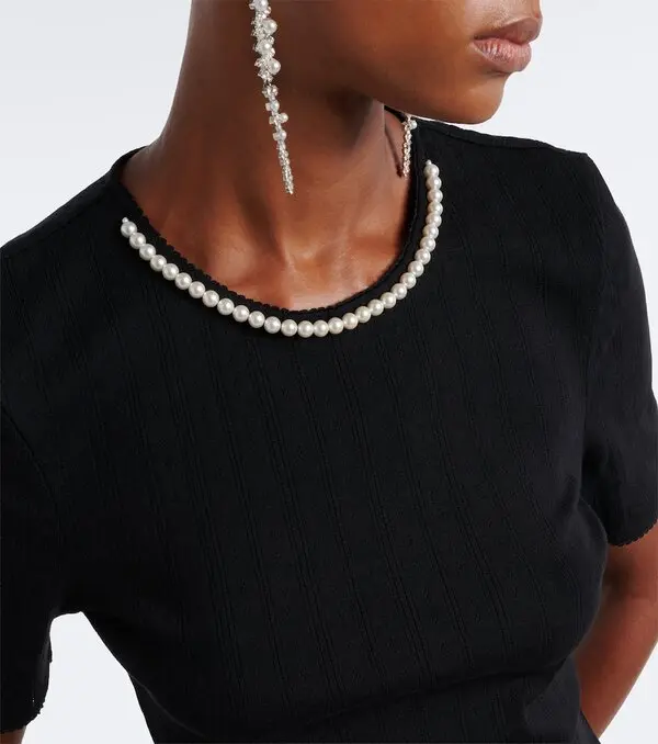 Simone Rocha Embellished Pointelle-knit Cotton Top