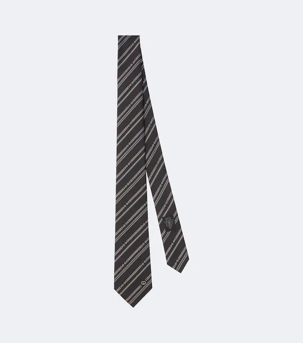 Gucci Horsebit Striped Silk Tie - Grey