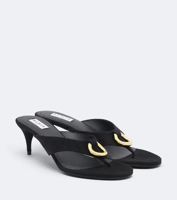 Alaïa Infra Suede Thong Sandals - Black