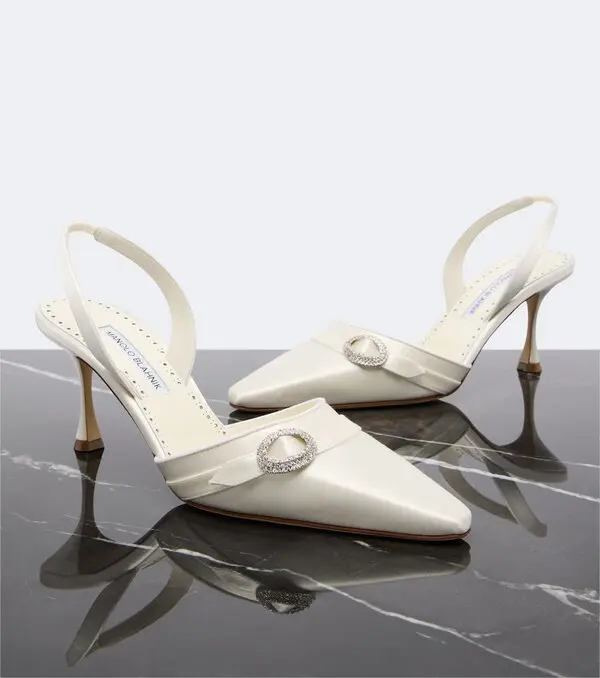 Manolo Blahnik Zutoslipla Embellished Satin Slingback Pumps