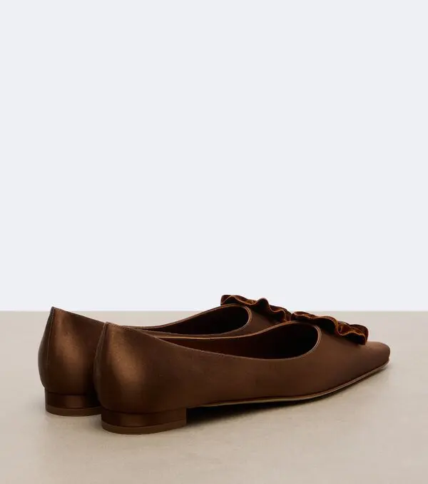 Manolo Blahnik Fortanflat Satin Ballet Flats - Brown
