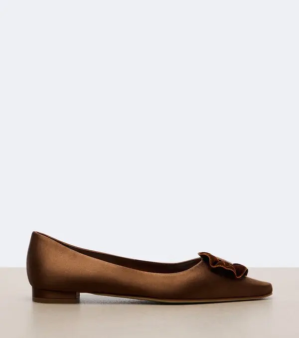Manolo Blahnik Fortanflat Satin Ballet Flats - Brown
