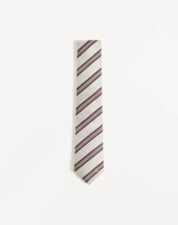 Valentino Garavani Jacquard Regimental Silk Tie - White/blue