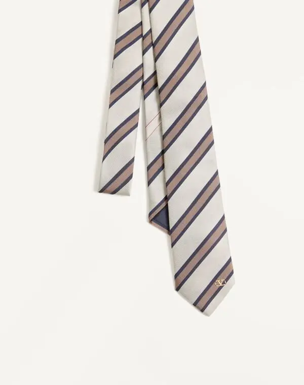 Valentino Garavani Jacquard Regimental Silk Tie - White/blue