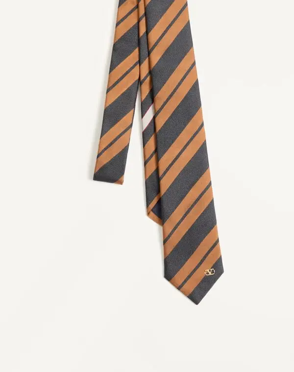 Valentino Garavani Regimental Jacquard Silk Tie - Beige/grey