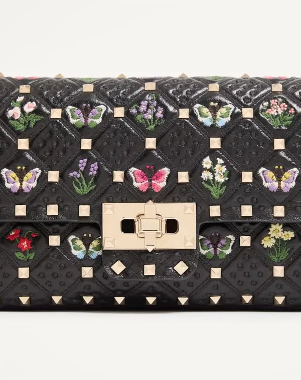 Valentino Garavani Rockstud Spike Medium Shoulder Bag In Embroidered Nappa Leather