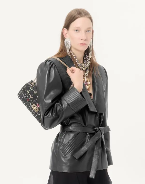 Valentino Garavani Rockstud Spike Medium Shoulder Bag In Embroidered Nappa Leather
