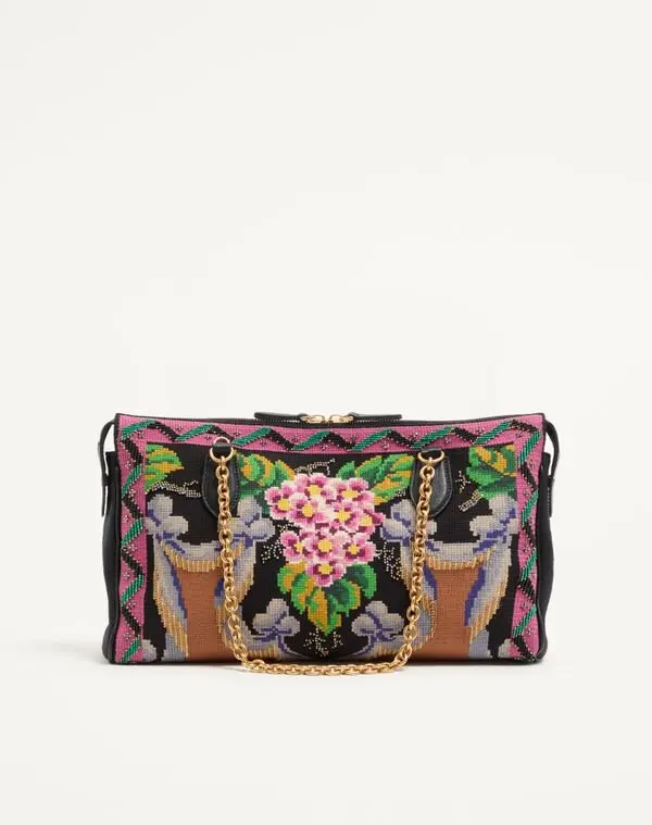 Valentino Garavani Panthea Medium Embroidered Shoulder Bag