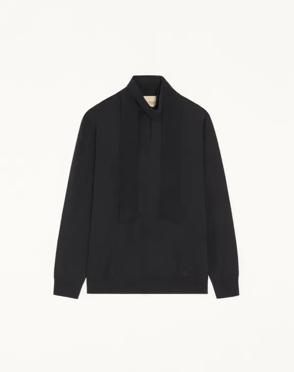 Valentino Garavani Wool Jumper With Scarf Collar And Vlogo Embroidery