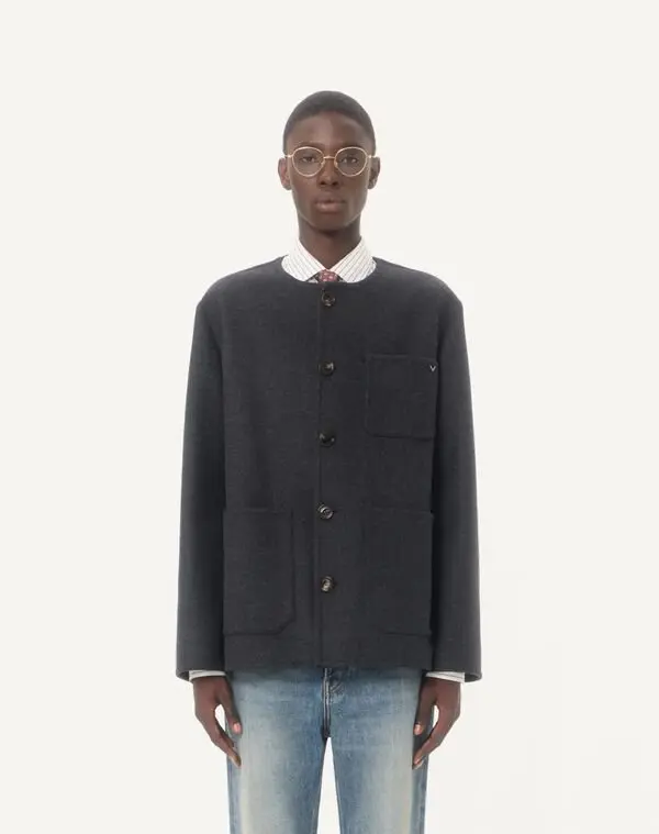 Valentino Garavani Double Wool Caban With Metallic V Detail