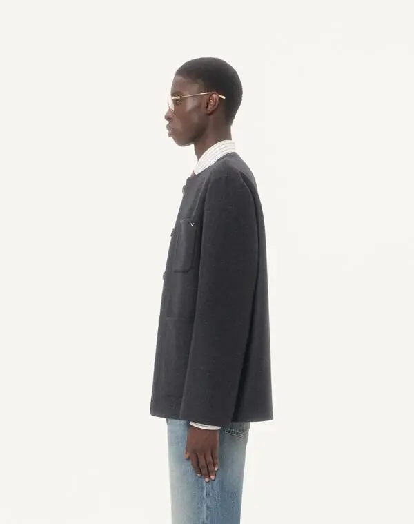 Valentino Garavani Double Wool Caban With Metallic V Detail