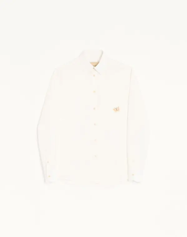 Valentino Garavani Long-sleeved Cotton Poplin Shirt With Embroidered Butterfly Patch - White/ Black