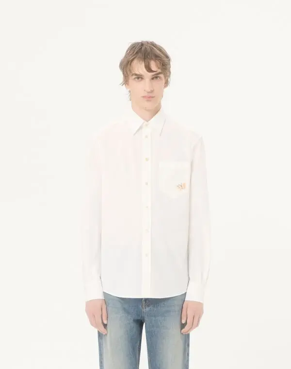 Valentino Garavani Long-sleeved Cotton Poplin Shirt With Embroidered Butterfly Patch