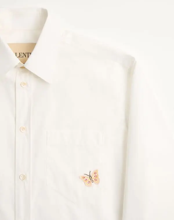 Valentino Garavani Long-sleeved Cotton Poplin Shirt With Embroidered Butterfly Patch