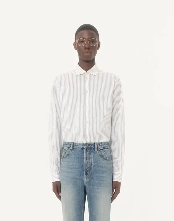 Valentino Garavani Long-sleeved Striped Cotton And Silk Shirt