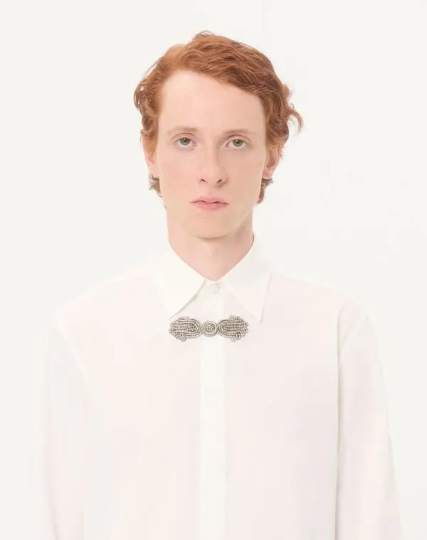 Valentino Garavani Long-sleeved Cotton Poplin Shirt With Embroidered Frog Closure