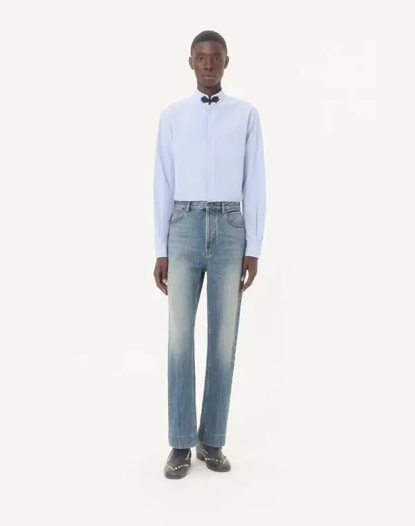 Valentino Garavani Long-sleeved Striped Cotton Shirt With Toggle