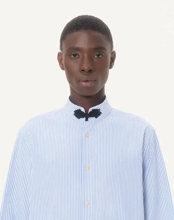 Valentino Garavani Long-sleeved Striped Cotton Shirt With Toggle