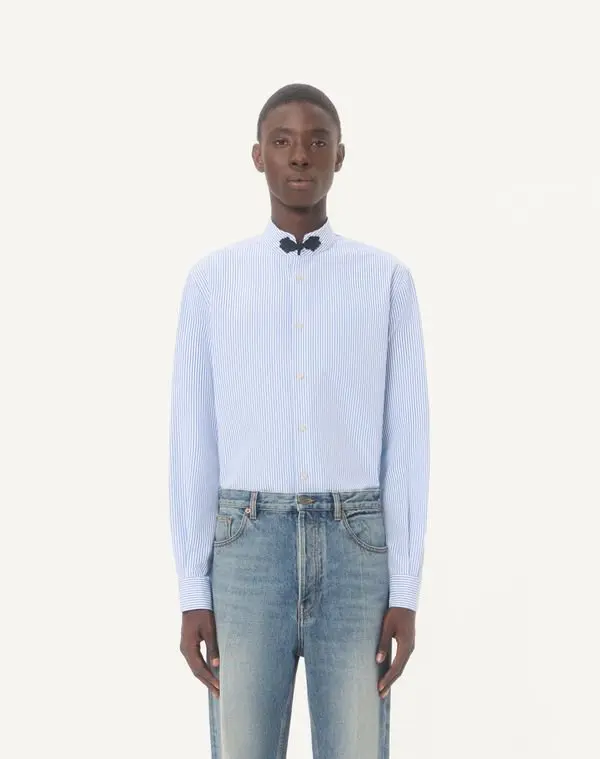 Valentino Garavani Long-sleeved Striped Cotton Shirt With Toggle