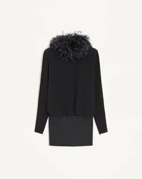 Valentino Garavani Short Georgette Dress With Feathers - Black