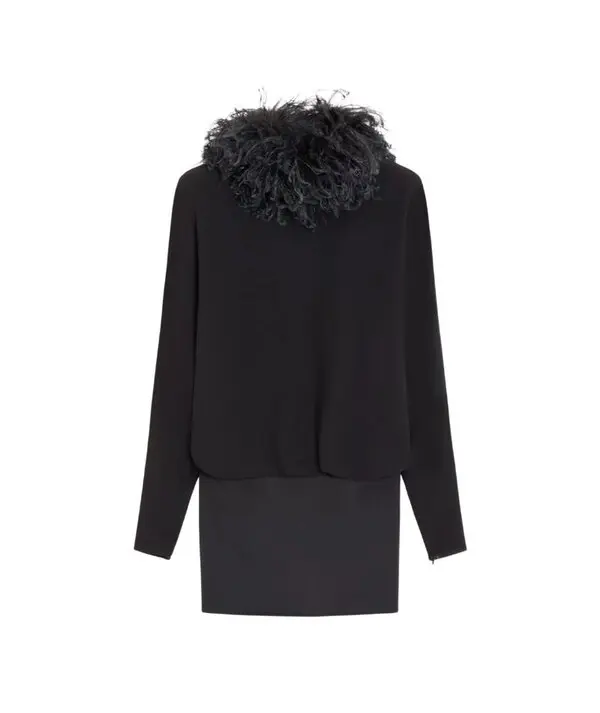 Valentino Garavani Georgette Short Dress With Feather Neck Detail - Black