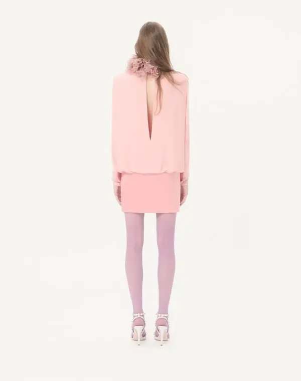 Valentino Garavani Short Georgette Dress With Feathers - Pink