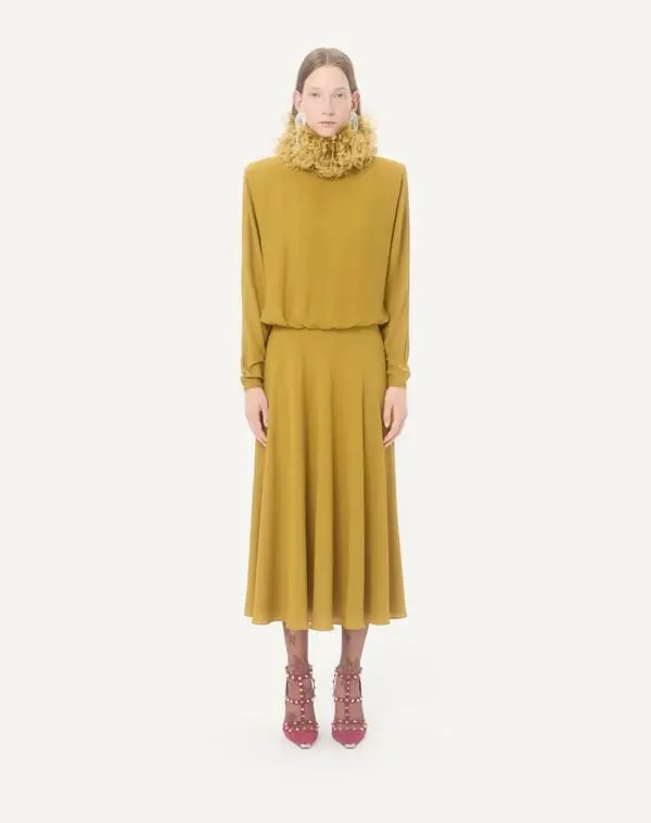Valentino Garavani Georgette Midi Dress With Feathers