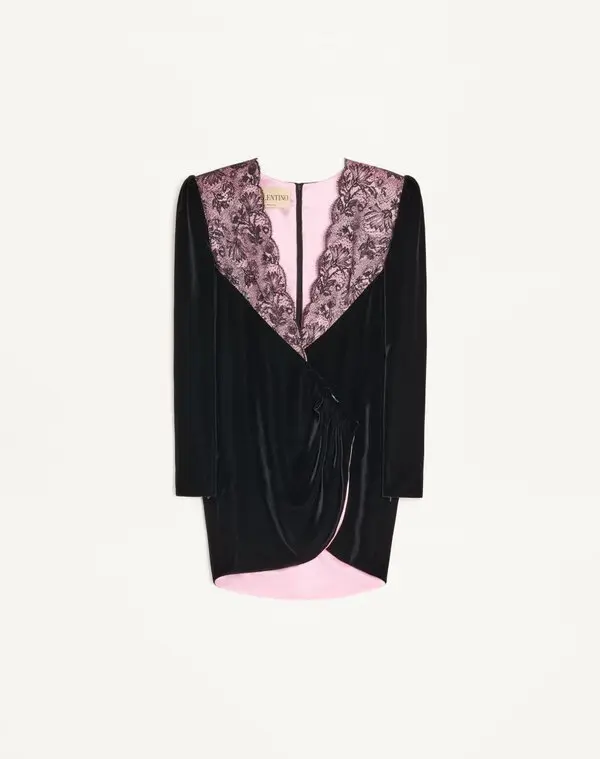 Valentino Garavani Short Velvet Dress With Lace - Black/pink