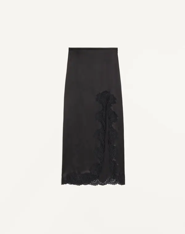 Valentino Garavani Long Skirt In Crepe Satin With Lace - Black