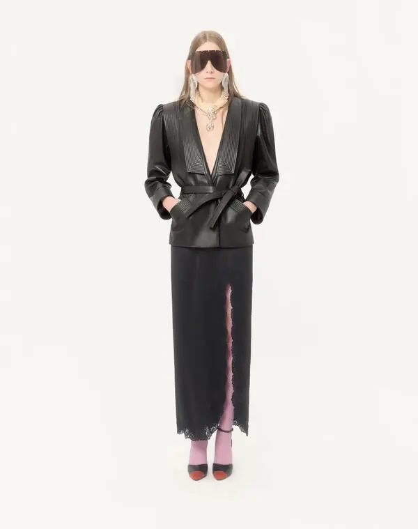 Valentino Garavani Long Skirt In Crepe Satin With Lace Trim