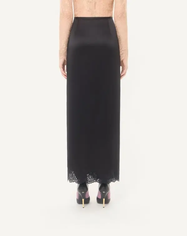 Valentino Garavani Long Skirt In Crepe Satin With Lace Trim