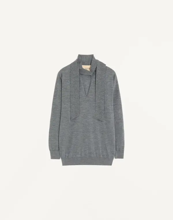 Valentino Garavani Wool Jumper With Scarf - Grey