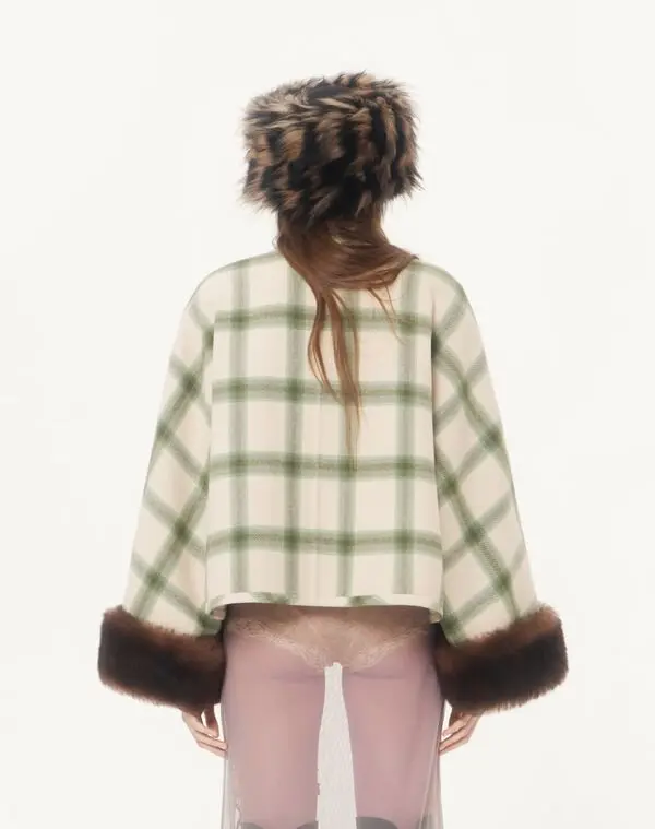 Valentino Garavani Macro Window Shearling Trimmed Caban - Vanilla/green/brown
