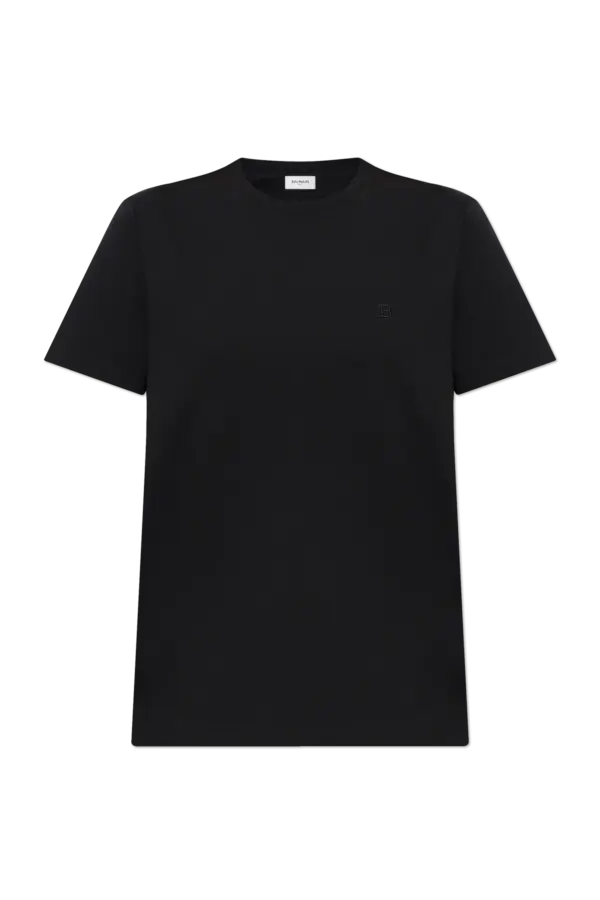 Balmain Cotton T-shirt With Embroidered Logo - Black
